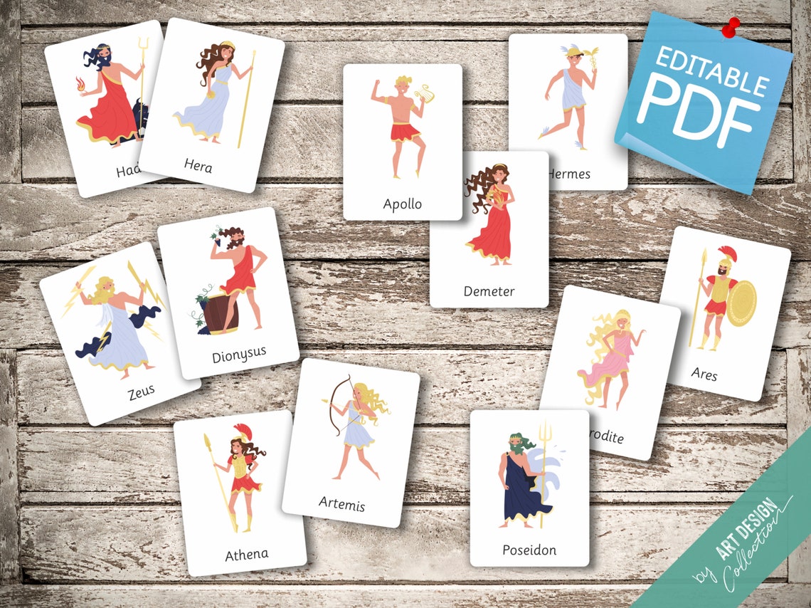 ANCIENT GREEK GODS • 12 Editable Montessori Cards • Flash Cards ...