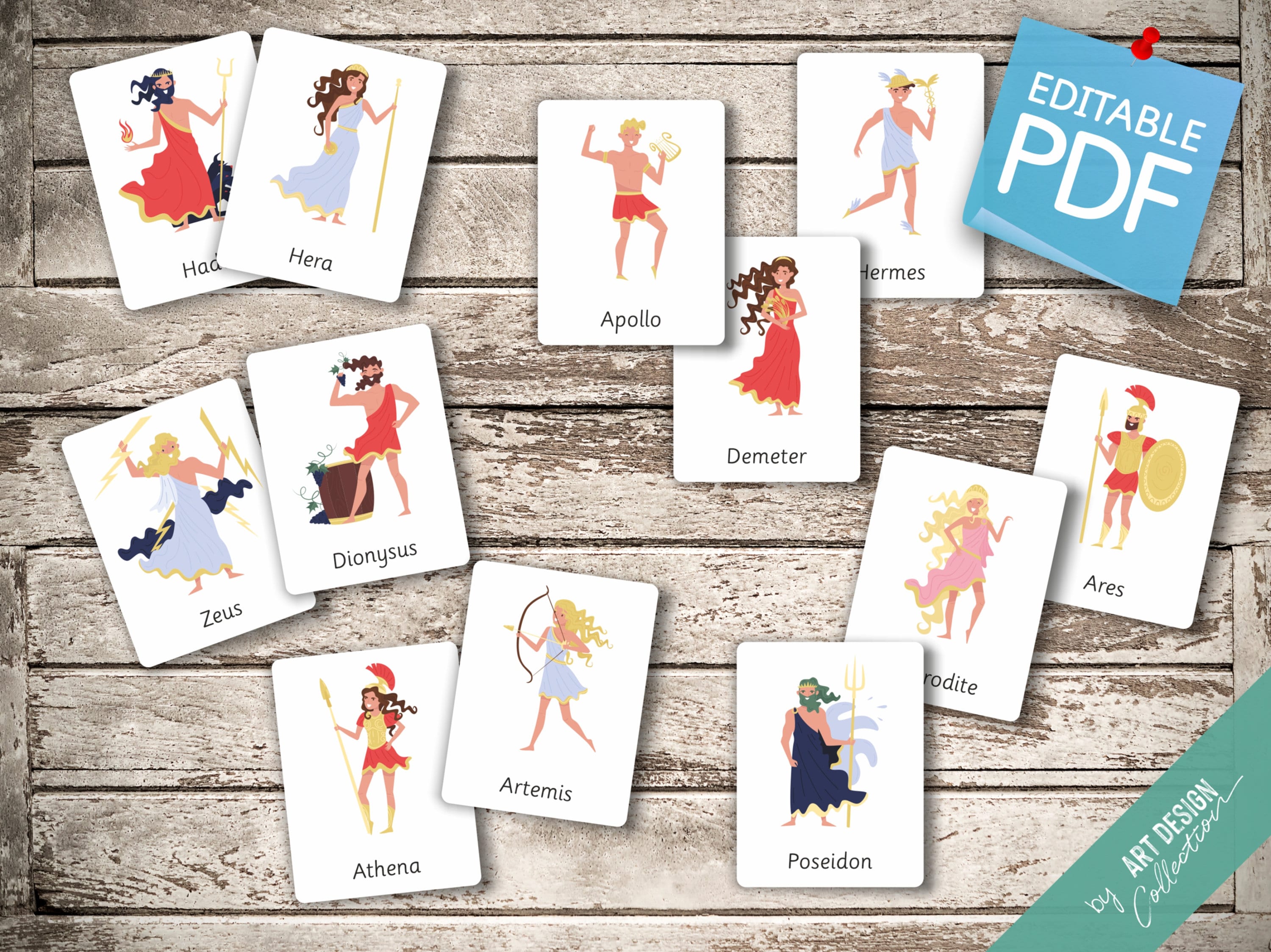 ANCIENT GREEK GODS 12 Editable Montessori Cards Flash - Etsy