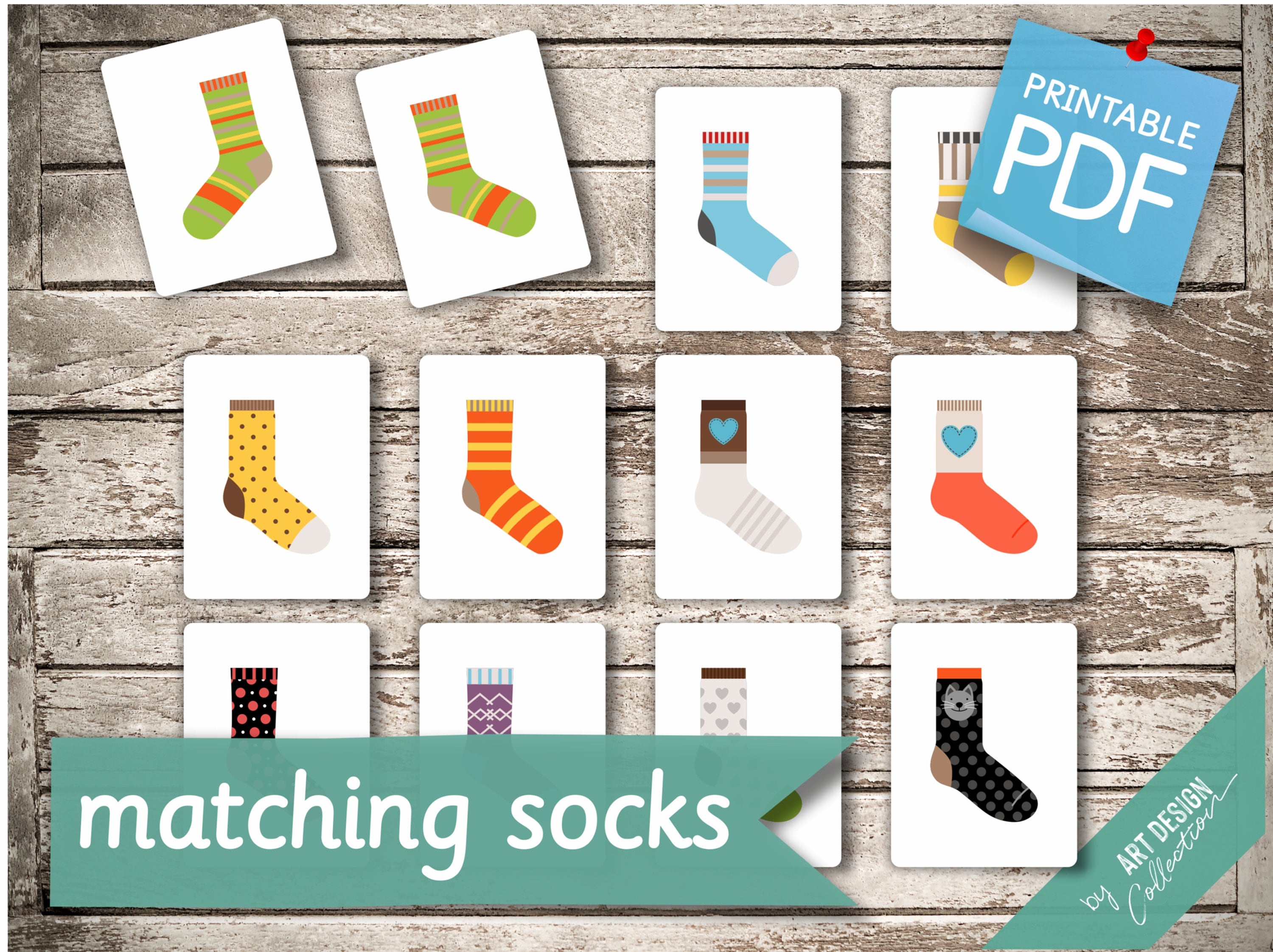 MATCHING SOCKS CARDS 3636 Montessori Cards Flash Cards - Etsy