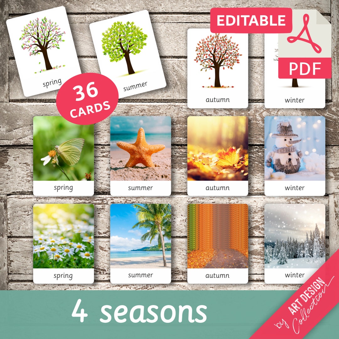 4 SEASONS 36 Editable Montessori Cards Flash Cards Nomenclature Cards ...