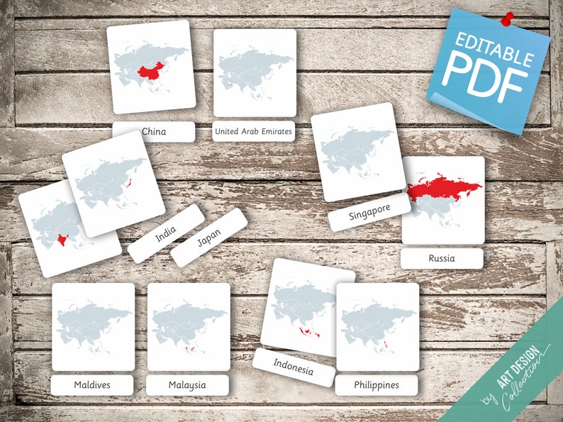 ASIA MAPS 48 Editable Montessori Cards Flash Cards - Etsy