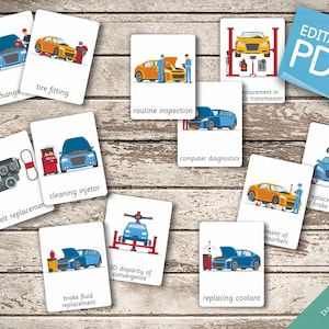 CAR SERVICE • 14 Montessori Cards • Flash Cards Nomenclature Flashcards ...