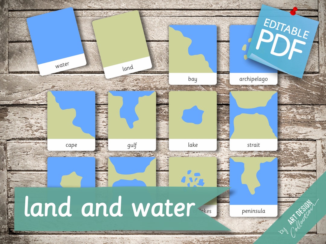 LAND AND WATER • 12 Editable Montessori Cards • Flash Cards ...