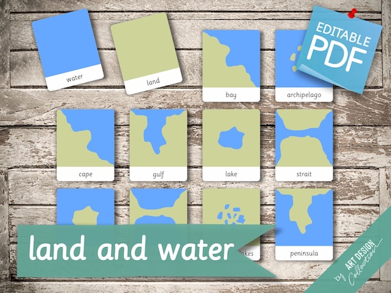 LAND AND WATER 12 Editable Montessori Cards Flash Cards - Etsy