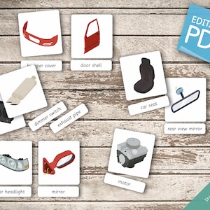 CAR PARTS • 36 Montessori Cards • Large Size A1 Flash Cards ...
