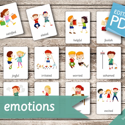 Emotions Flash Cards Montessori Printable Preschool - Etsy