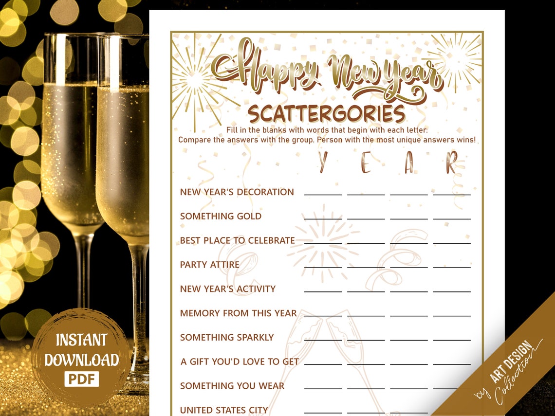 Happy New Year SCATTERGORIES Game • Christmas Game Holiday Christmas ...