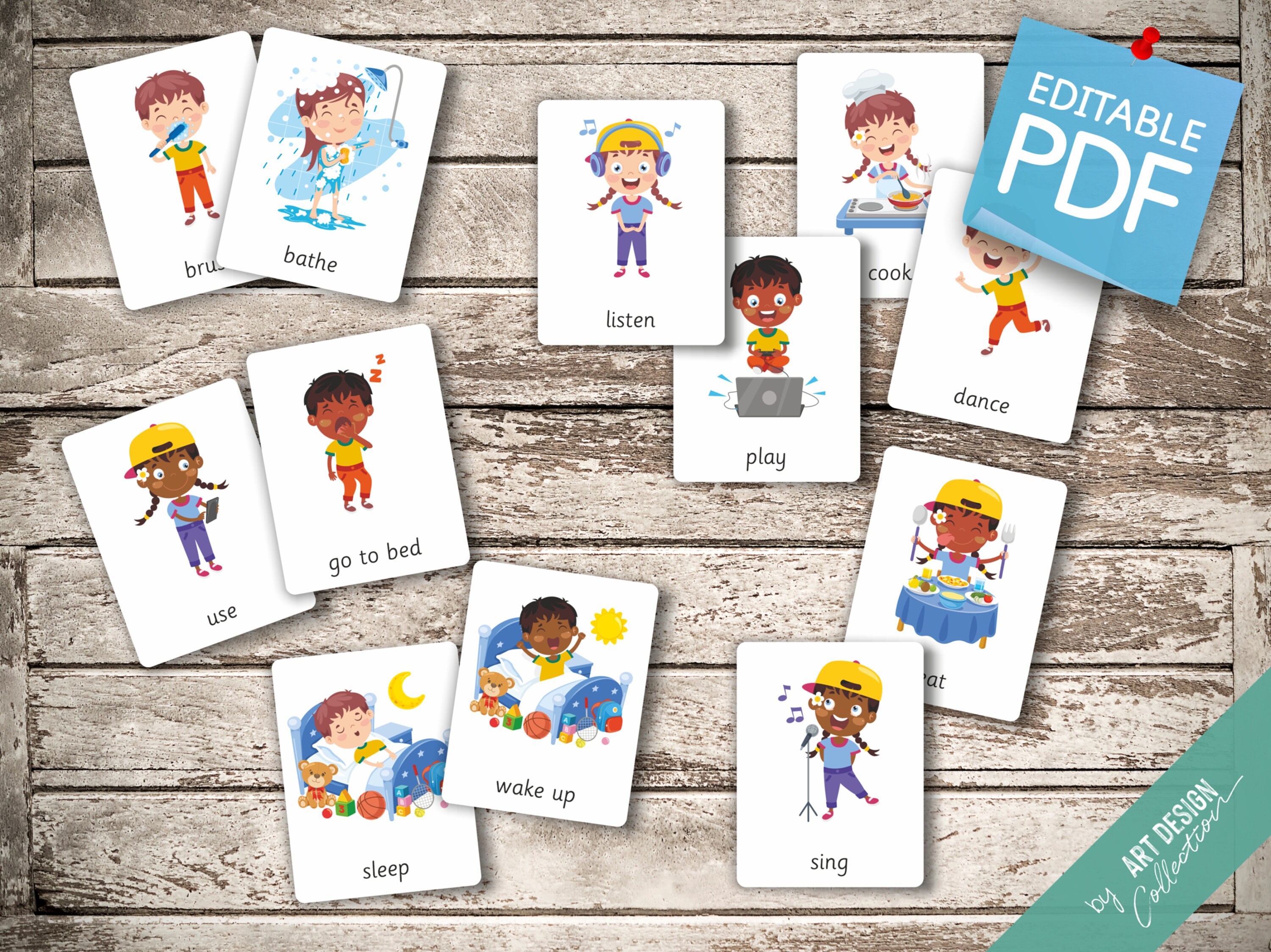 INDOOR ACTION VERBS 20 Editable Montessori Cards Flash - Etsy.de