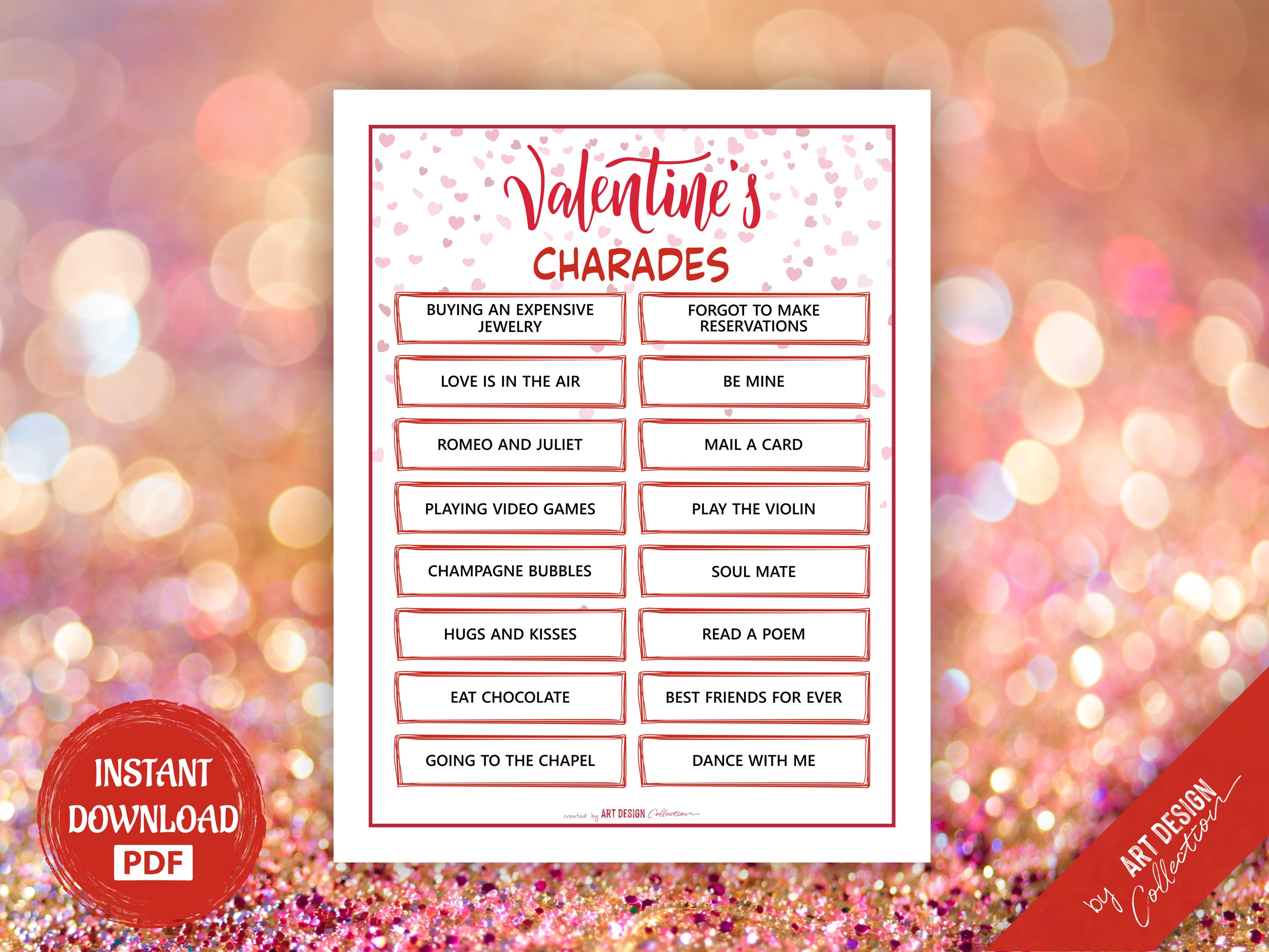 VALENTINE'S CHARADES Game Love Game Holiday Christmas - Etsy