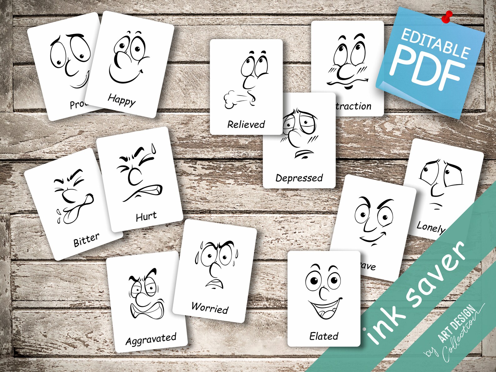 EMOTIONS • 24 Editable Montessori Flash Cards • PDF Printable Cards ...