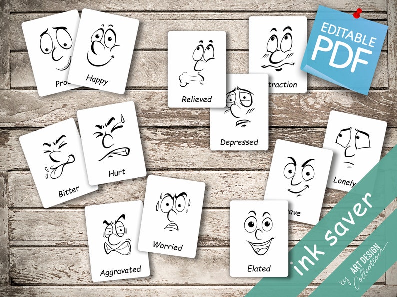 EMOTIONS 24 Editable Montessori Flash Cards PDF Printable - Etsy