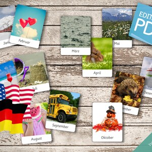 MONTHS GERMAN Edition • 60 German and 60 English Editable Montessori ...