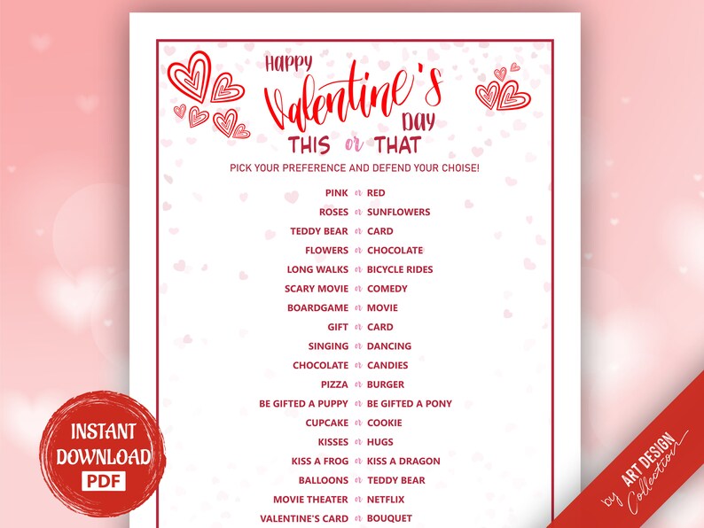 Happy VALENTINE'S Day THIS or THAT Game Valentines Day - Etsy