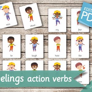 BUNDLE ACTION VERBS 62 Editable Montessori Cards Flash Cards ...