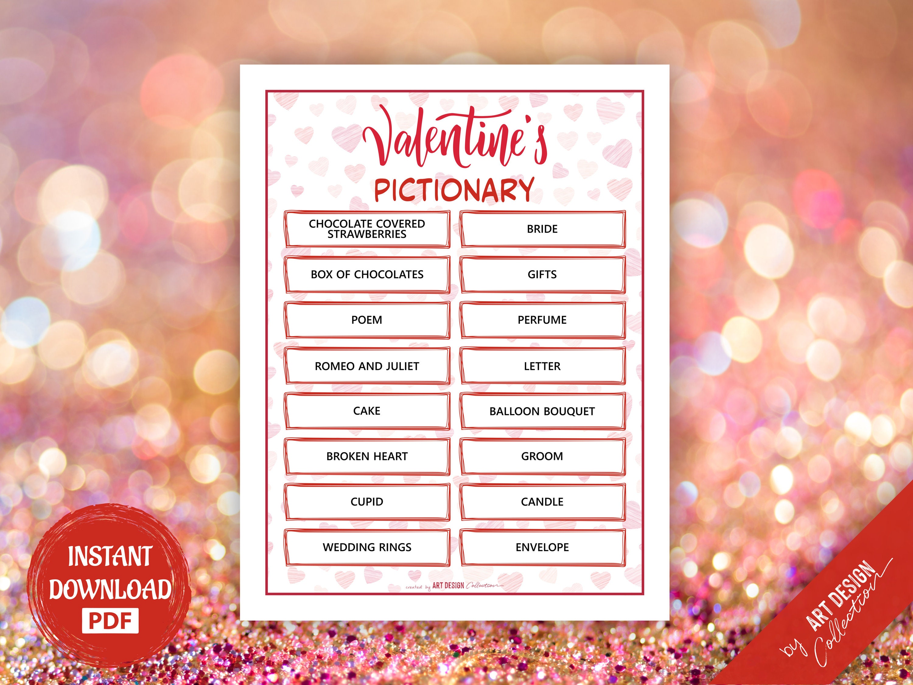 VALENTINE'S PICTIONARY Game Love Game Holiday Christmas | Etsy