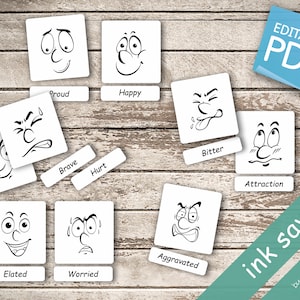EMOTIONS • 24 Editable Montessori Flash Cards • PDF Printable Cards ...
