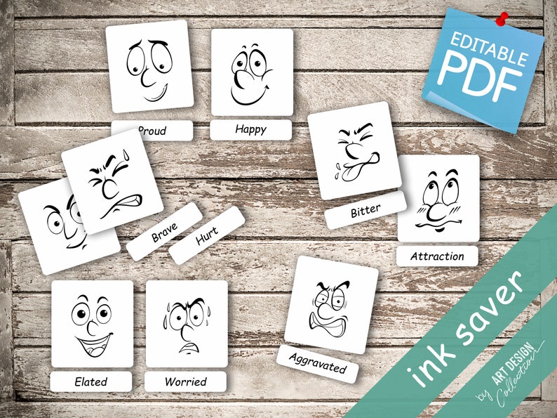 EMOTIONS • 24 Editable Montessori Flash Cards • PDF Printable Cards ...