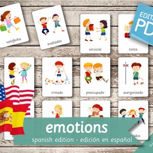 EMOTIONS SPANISH Edition • 18 Spanish and 18 English Editable ...