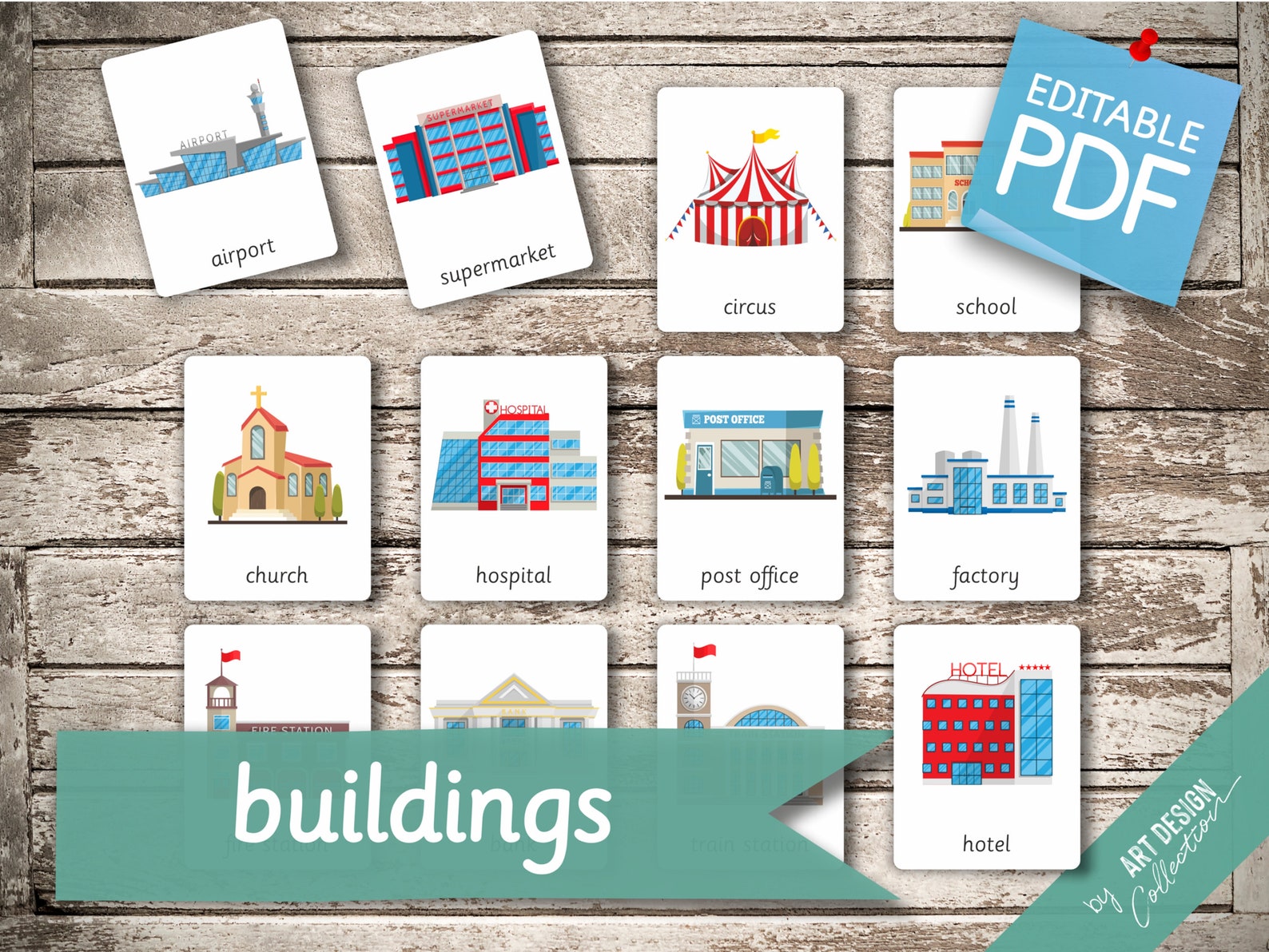 BUILDINGS 24 Montessori Cards Flash Cards Nomenclature | Etsy