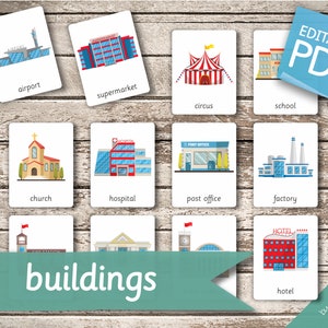 BUILDINGS • 24 Montessori Cards • Flash Cards Nomenclature Flashcards ...