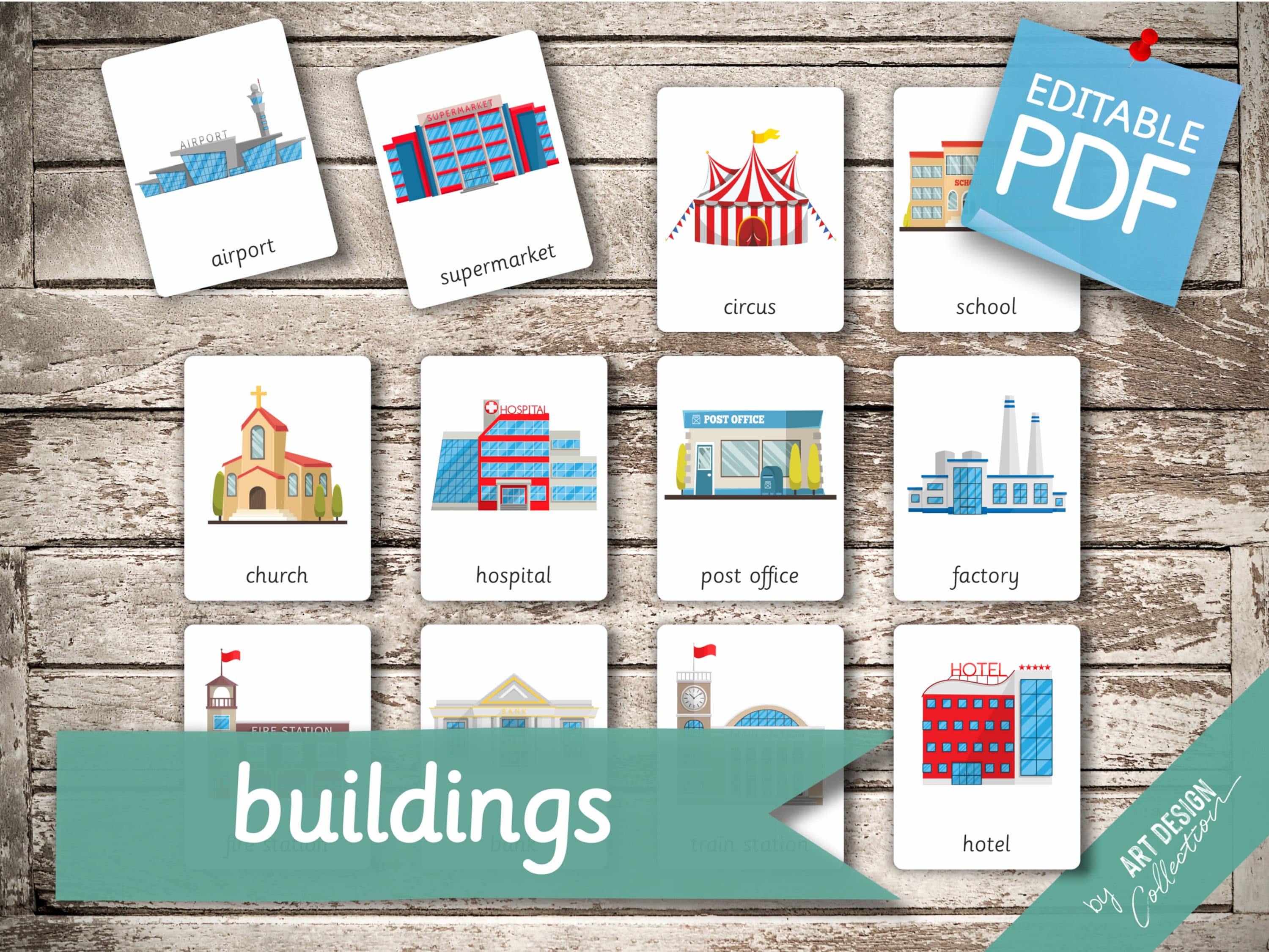 BUILDINGS 24 Montessori Cards Flash Cards Nomenclature | Etsy