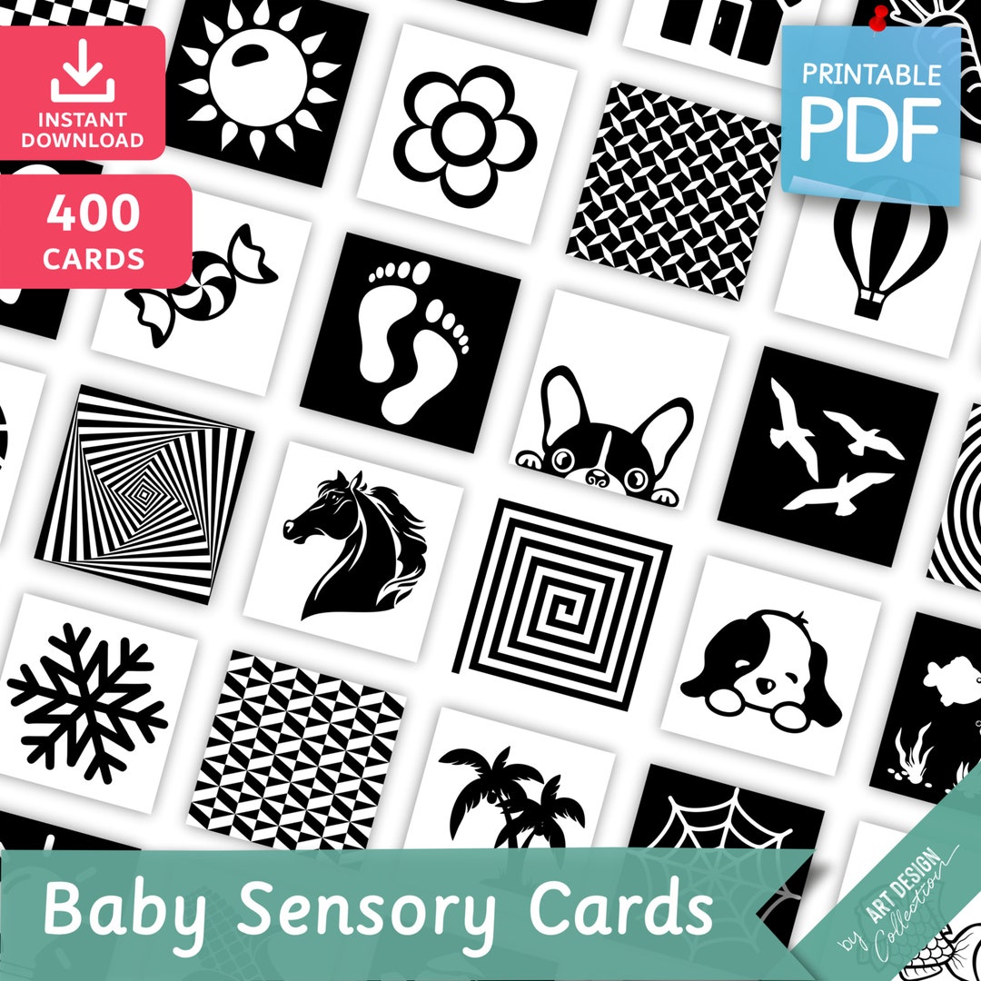 400 BABY SENSORY CARDS • Montessori Cards • High Contrast Sensory Cards ...