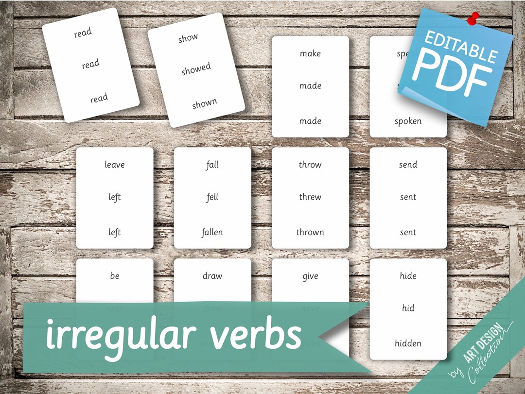 IRREGULAR VERBS 105 Montessori Cards Flash Cards Nomenclature ...