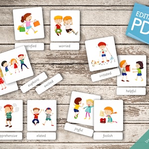 EMOTIONS • 18 Montessori Cards • Flash Cards Nomenclature Flashcards ...