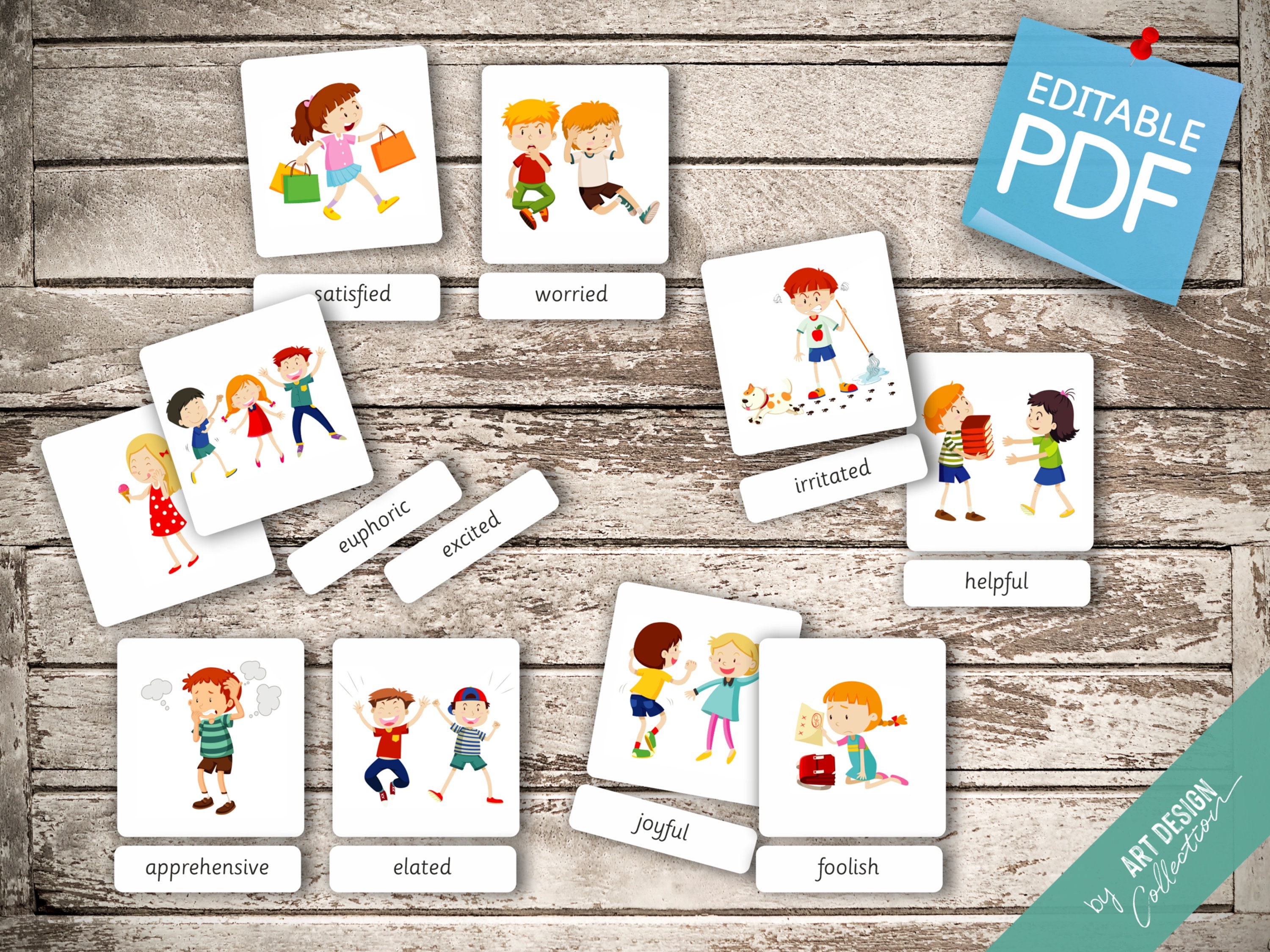 EMOTIONS 18 Montessori Cards Flash Cards Nomenclature | Etsy