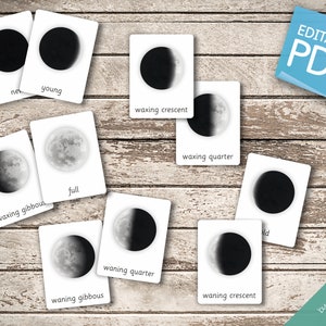 MOON PHASES • 10 Editable Montessori Cards • Flash Cards Nomenclature ...