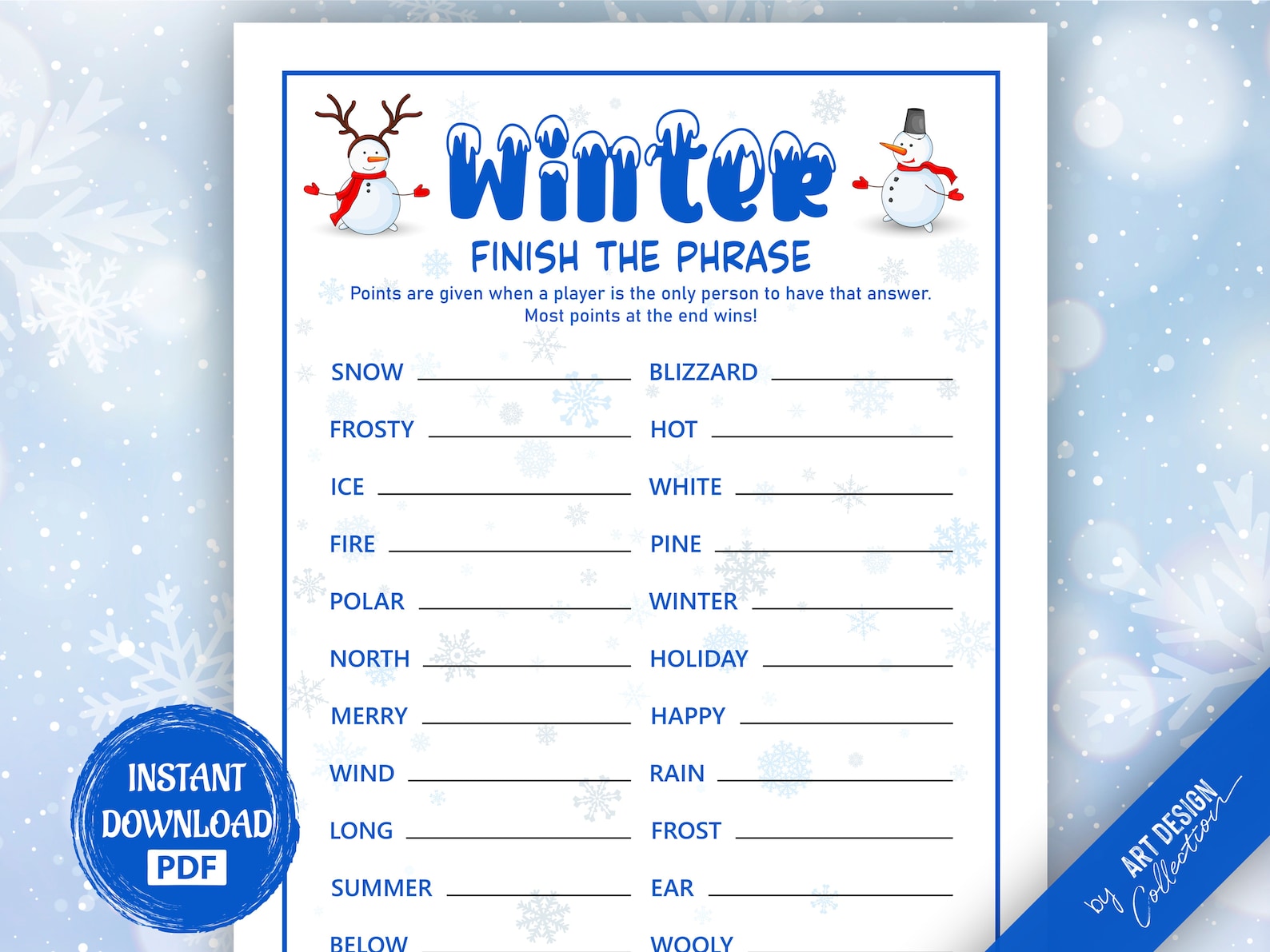 WINTER FINISH the PHRASE Game • Christmas Game Holiday Christmas Party ...