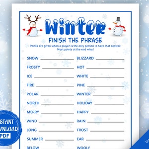 WINTER FINISH the PHRASE Game • Christmas Game Holiday Christmas Party ...
