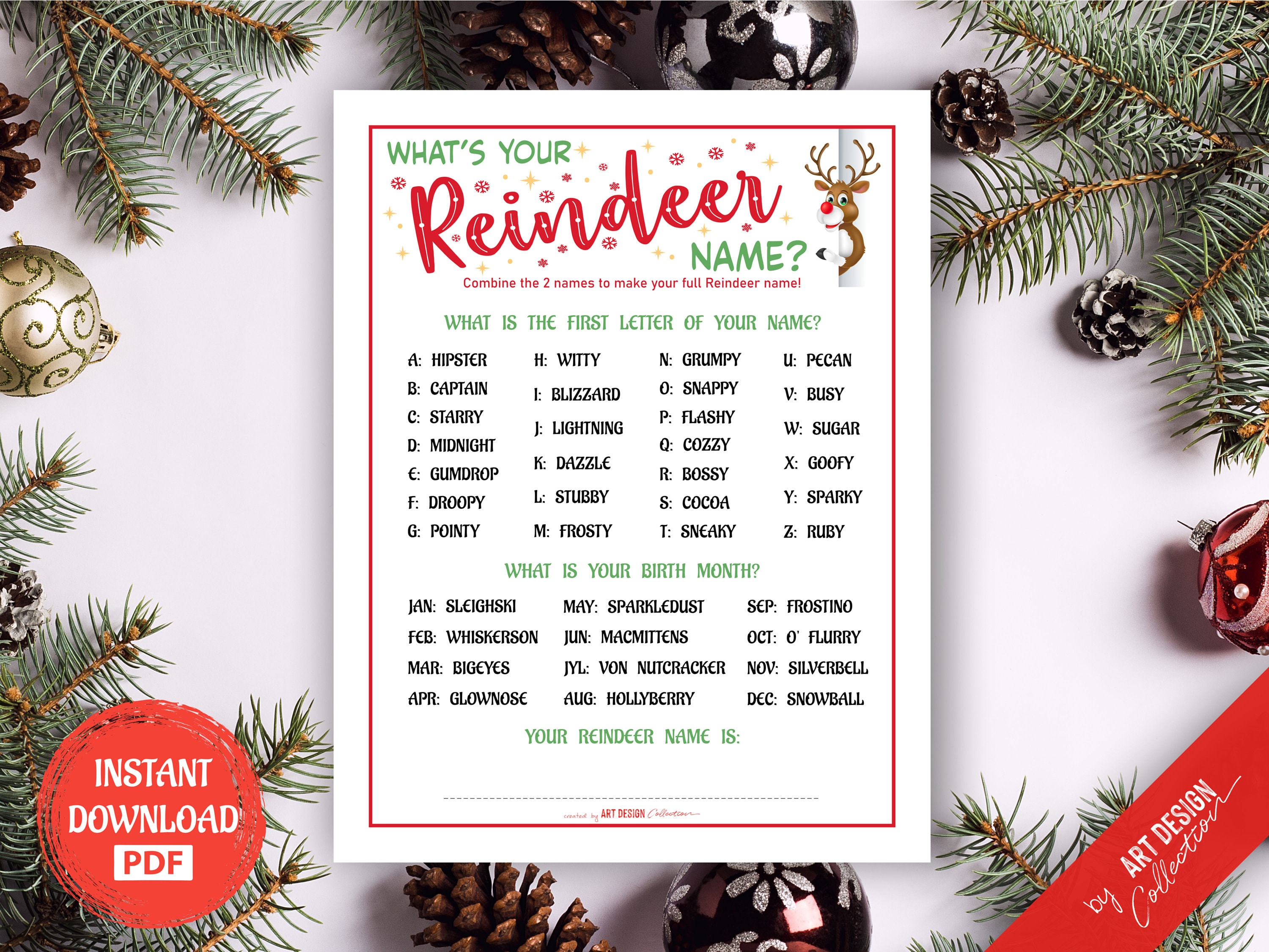CHRISTMAS What's Your REINDEER Name? Game • Christmas Game Holiday ...