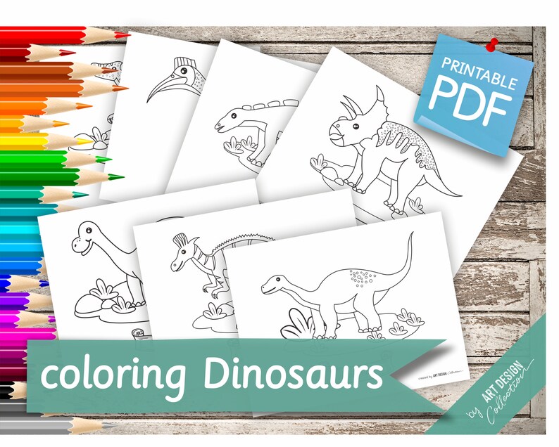 COLORING DINOSAURS • 25 Printable Dinosaurs • Flash Cards Nomenclature ...