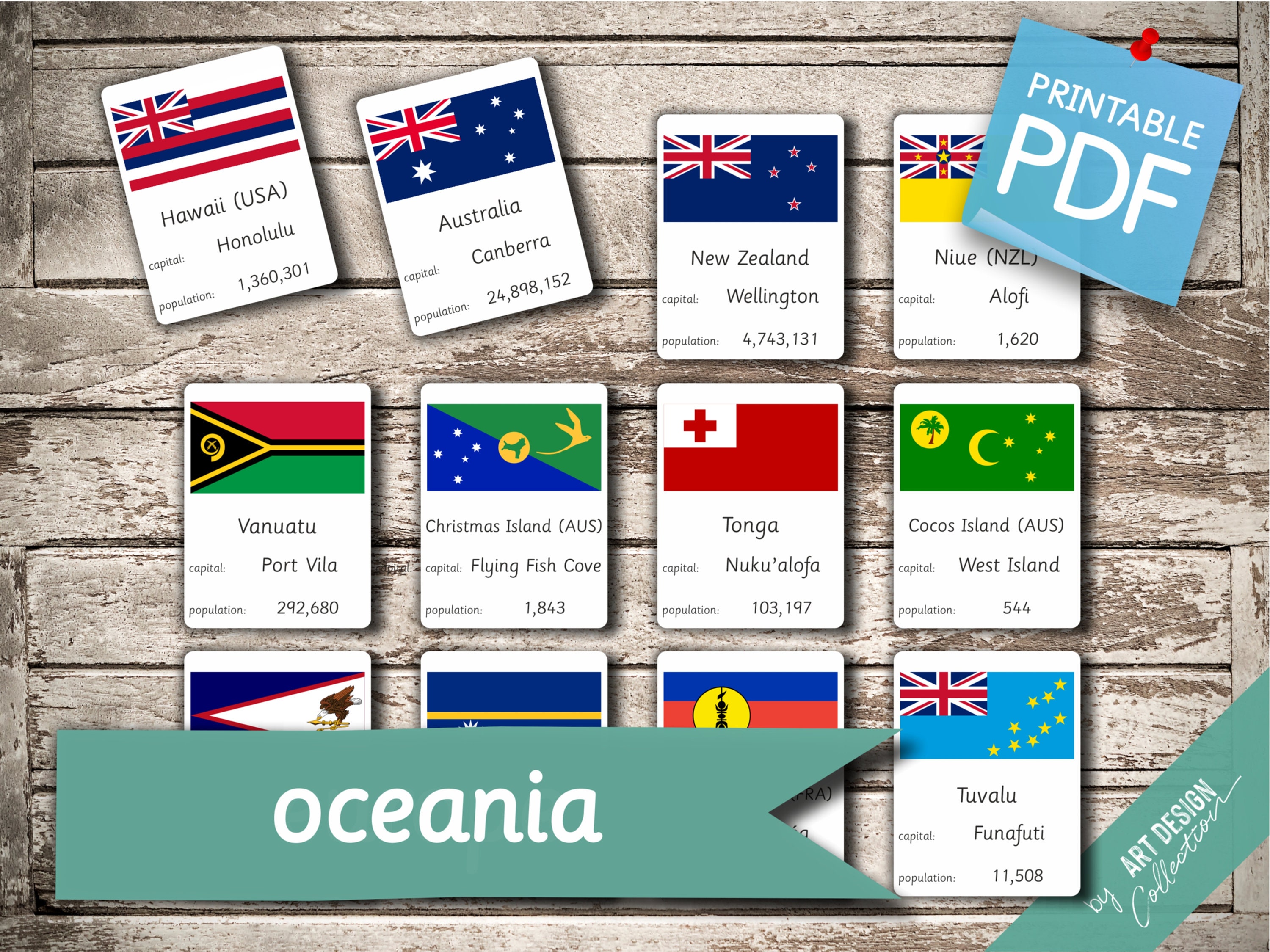 OCEANIA FLAGS • 31 Montessori Cards • Flash Cards Nomenclature ...