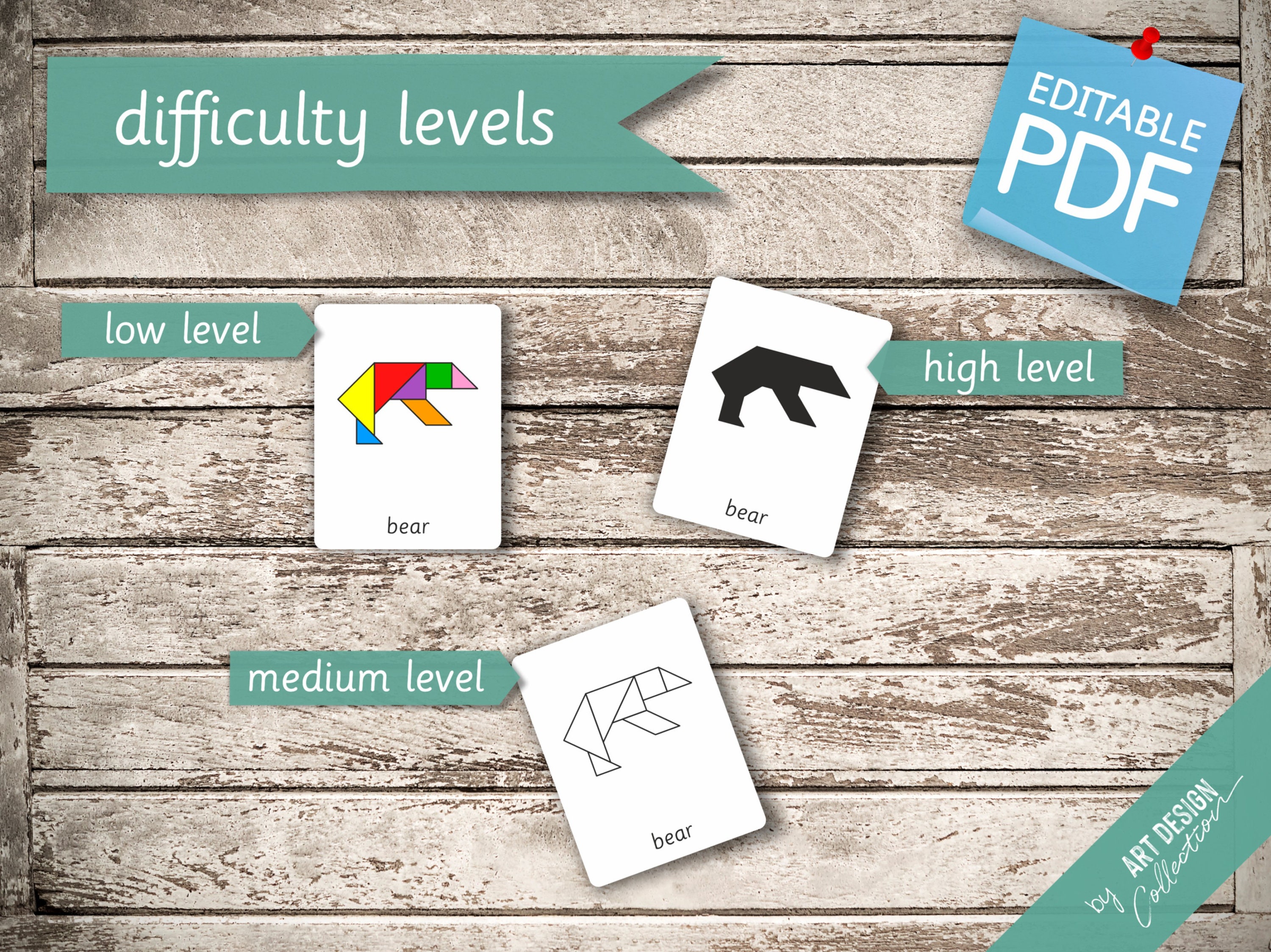 TANGRAM ANIMALS 120 Montessori Cards Flash Cards | Etsy