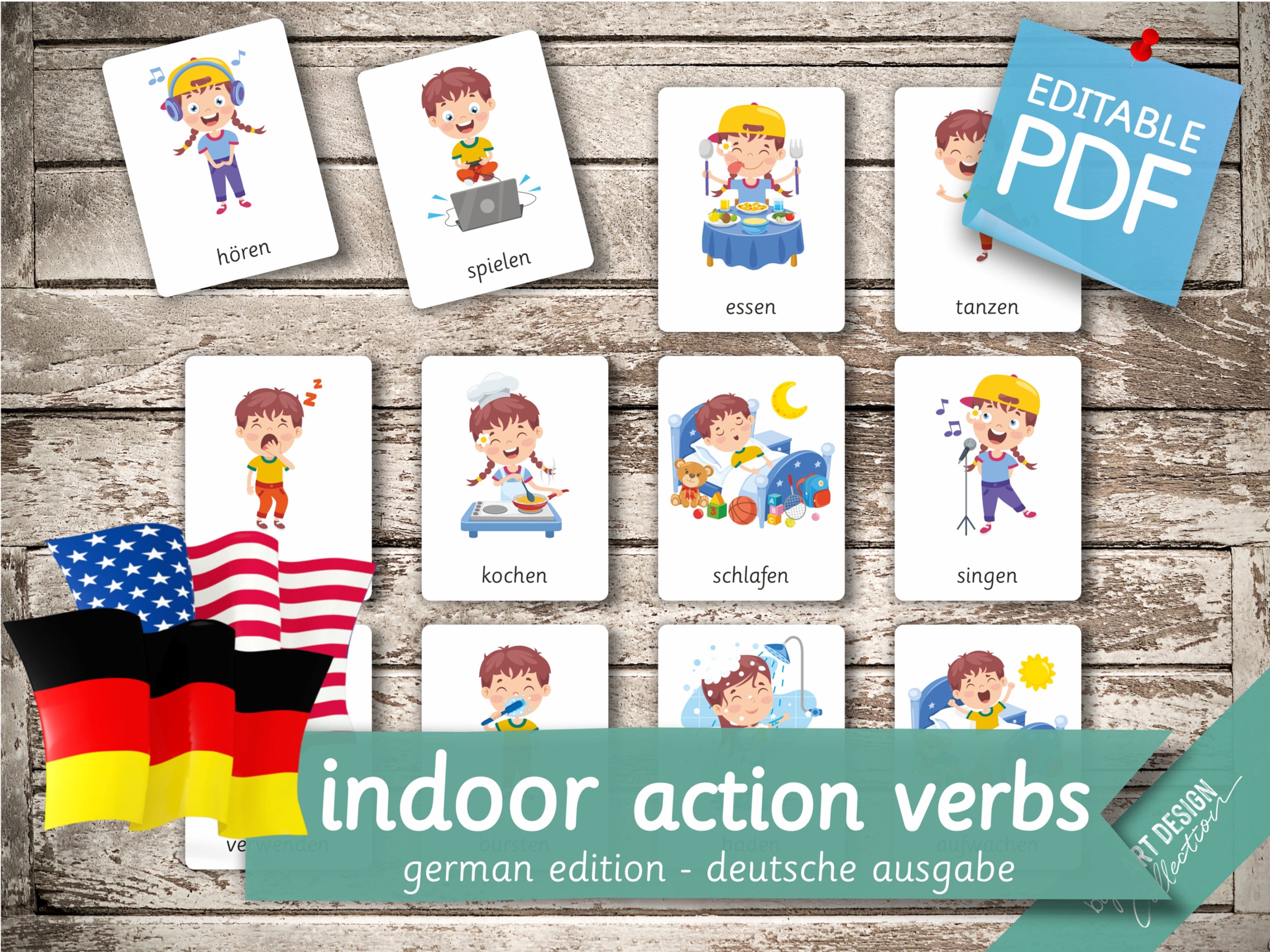 INDOOR ACTION VERBS German Edition 20 German and 20 English | Etsy