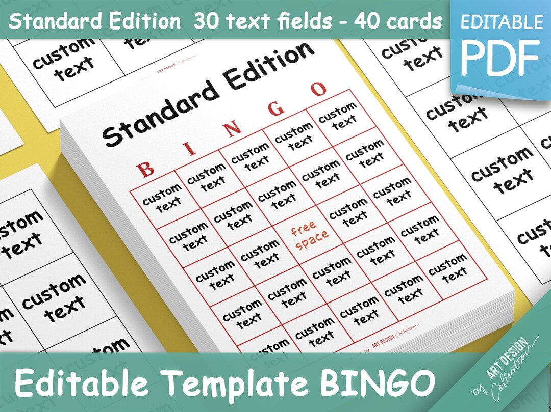 EDITABLE BINGO • Standard Text Edition Custom Template Cards ...