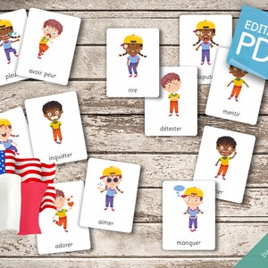 FEELINGS ACTION VERBS French Edition 14 French and 14 English Editable ...