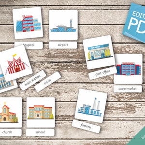 BUILDINGS • 24 Montessori Cards • Flash Cards Nomenclature Flashcards ...