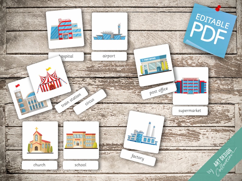 BUILDINGS • 24 Montessori Cards • Flash Cards Nomenclature Flashcards ...
