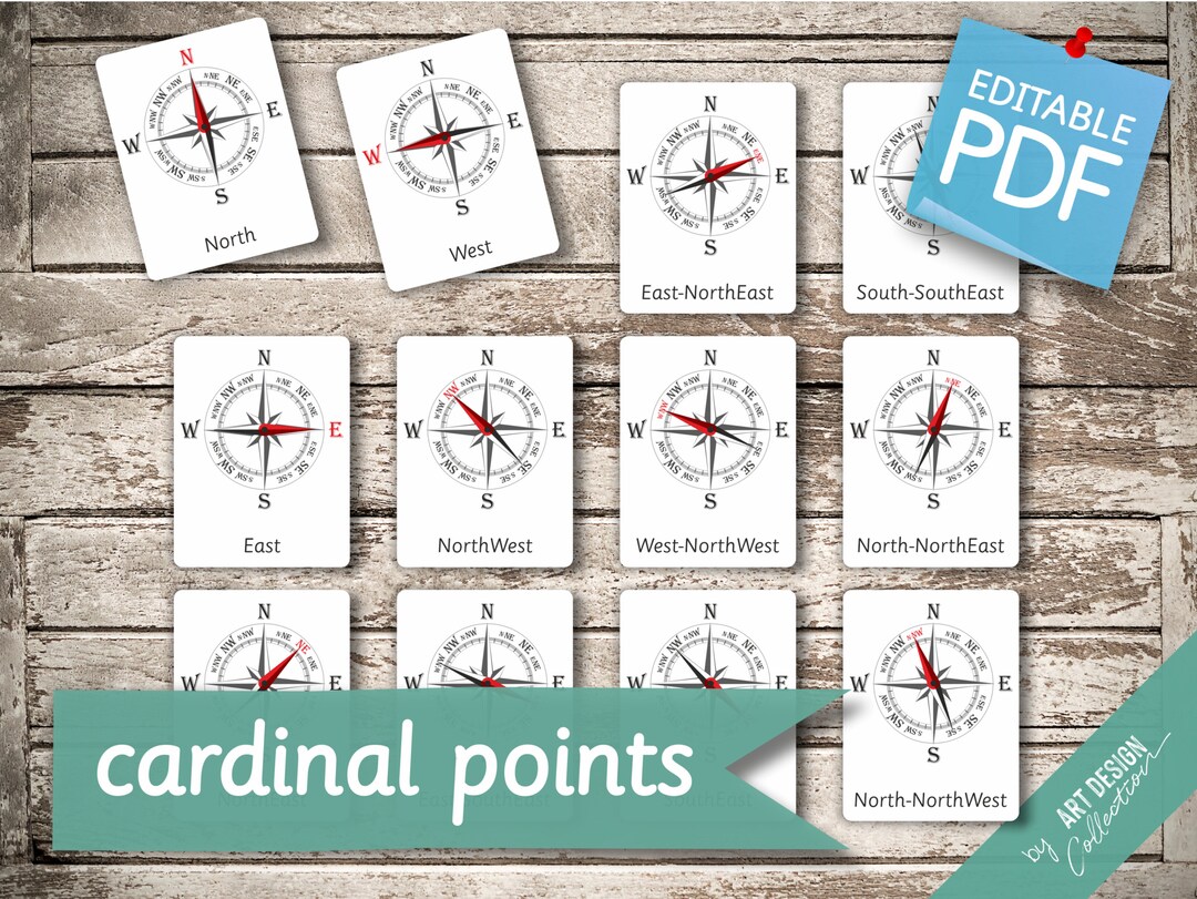CARDINAL POINTS • 16 Montessori Cards • Spinner Wheel Flash Cards ...