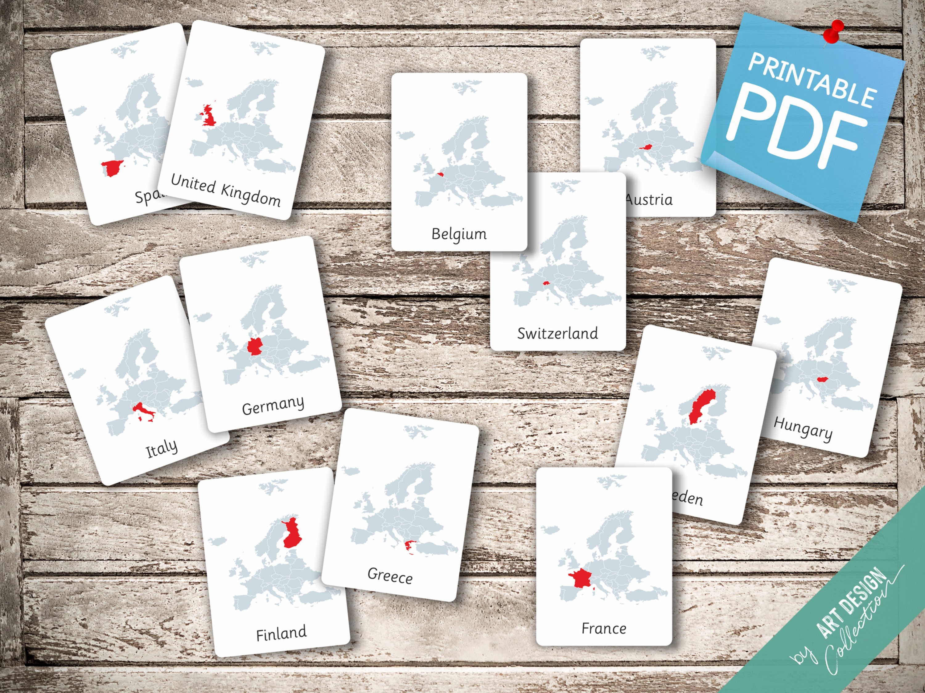 EUROPE MAPS 57 Editable Montessori Cards Flash Cards | Etsy