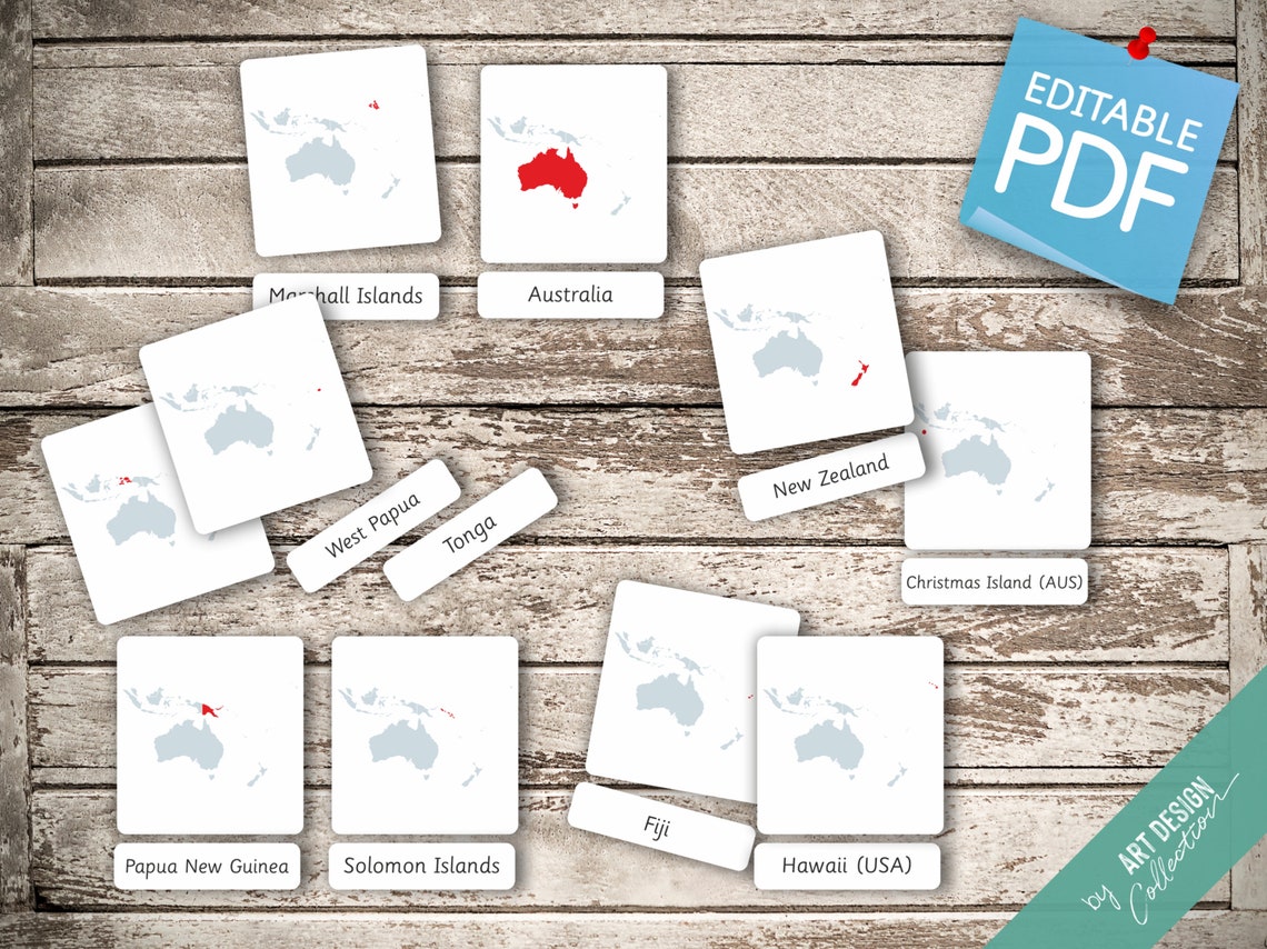 OCEANIA MAPS 31 Editable Montessori Cards Flash Cards | Etsy
