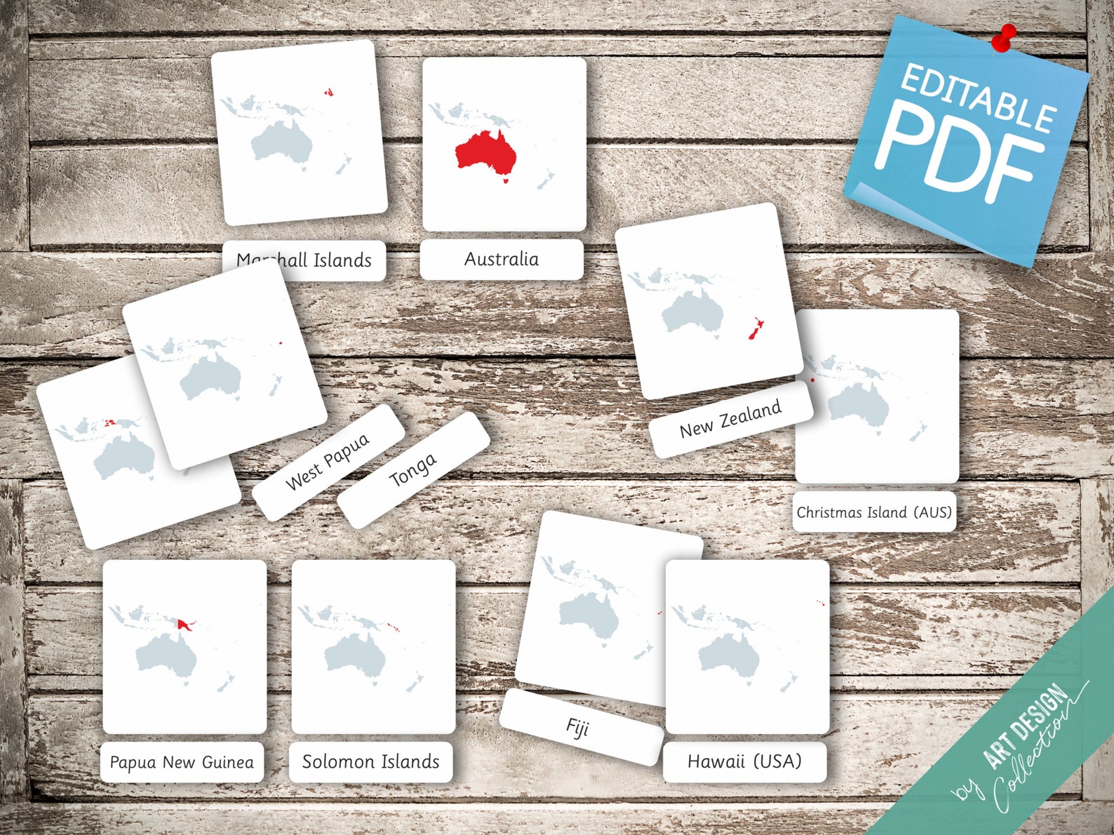 OCEANIA MAPS 31 Editable Montessori Cards Flash Cards | Etsy
