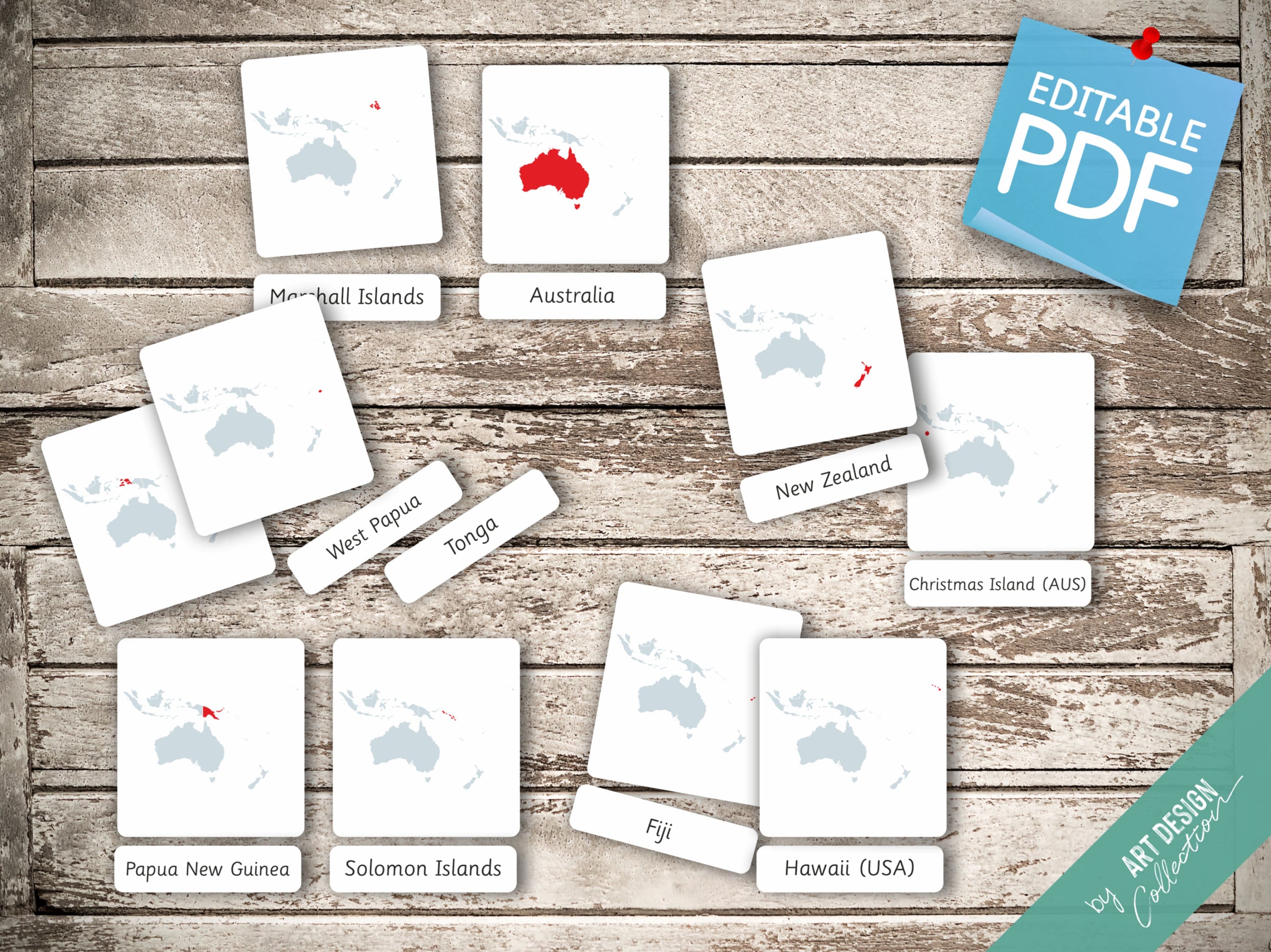 OCEANIA MAPS • 31 Editable Montessori Cards • Flash Cards Nomenclature ...