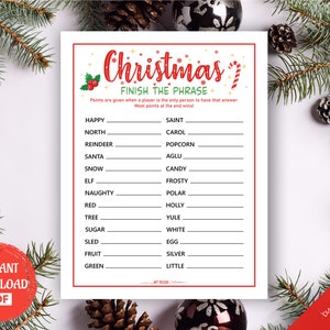 CHRISTMAS FINISH the PHRASE Game • Christmas Game Holiday Christmas ...