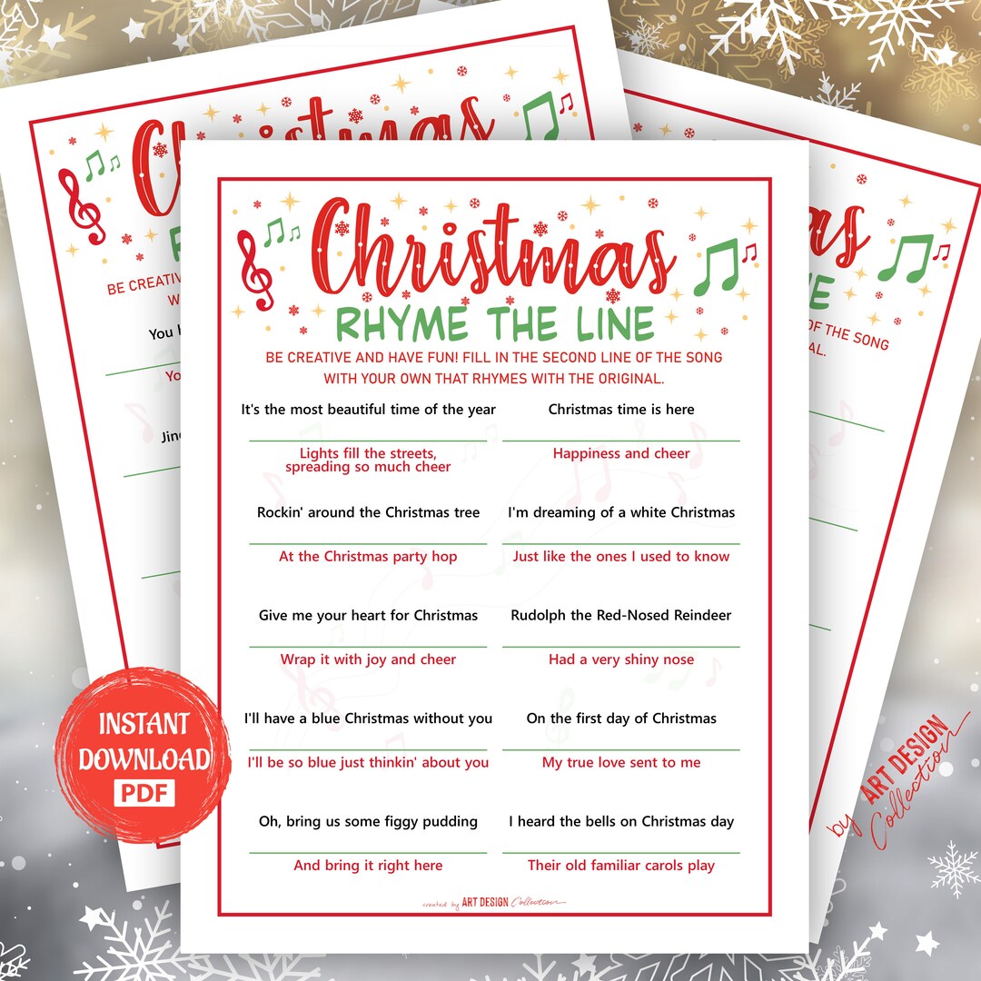 CHRISTMAS RHYME the LINE Game • Christmas Game Holiday Christmas Party ...