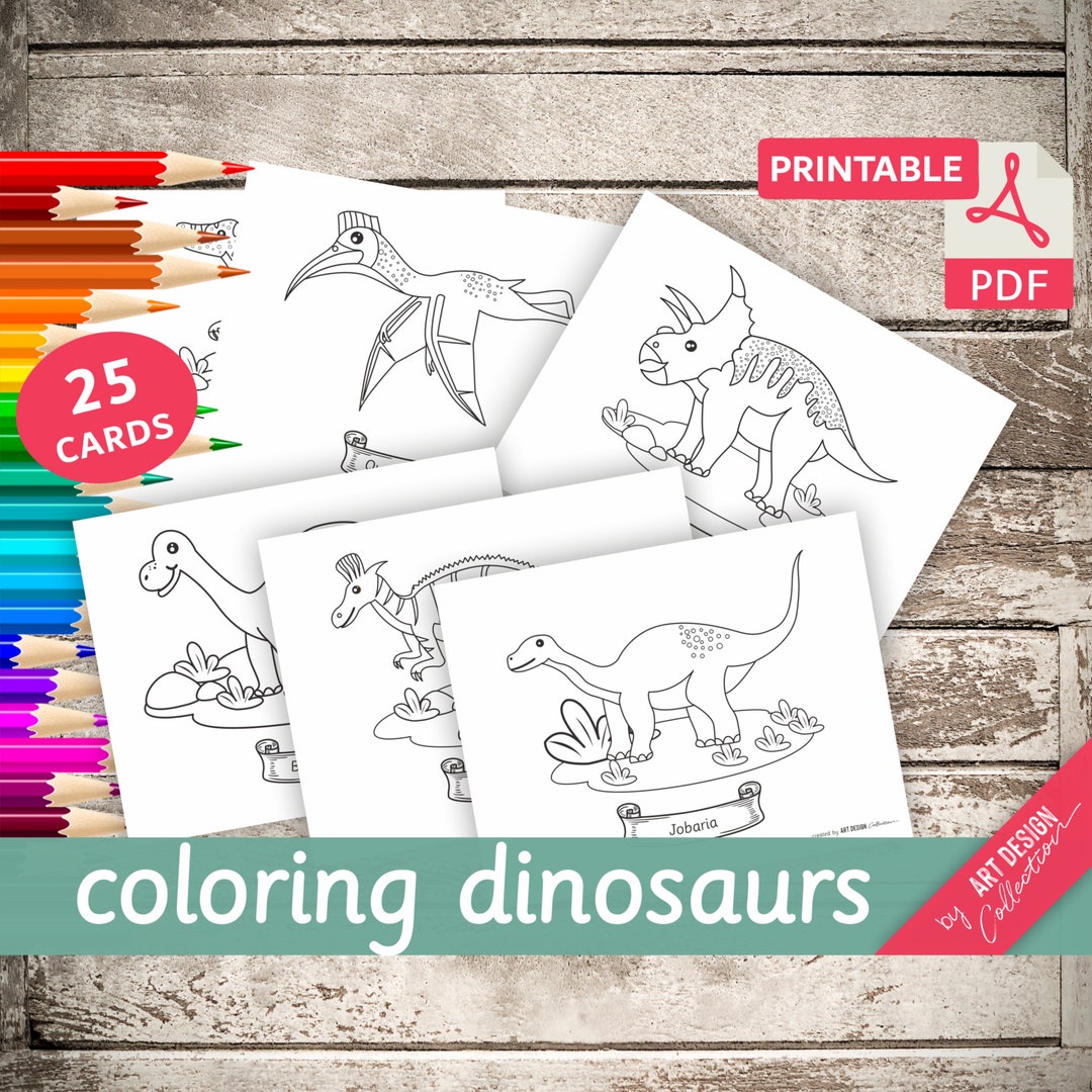 COLORING DINOSAURS 25 Printable Dinosaurs Flash Cards Nomenclature ...