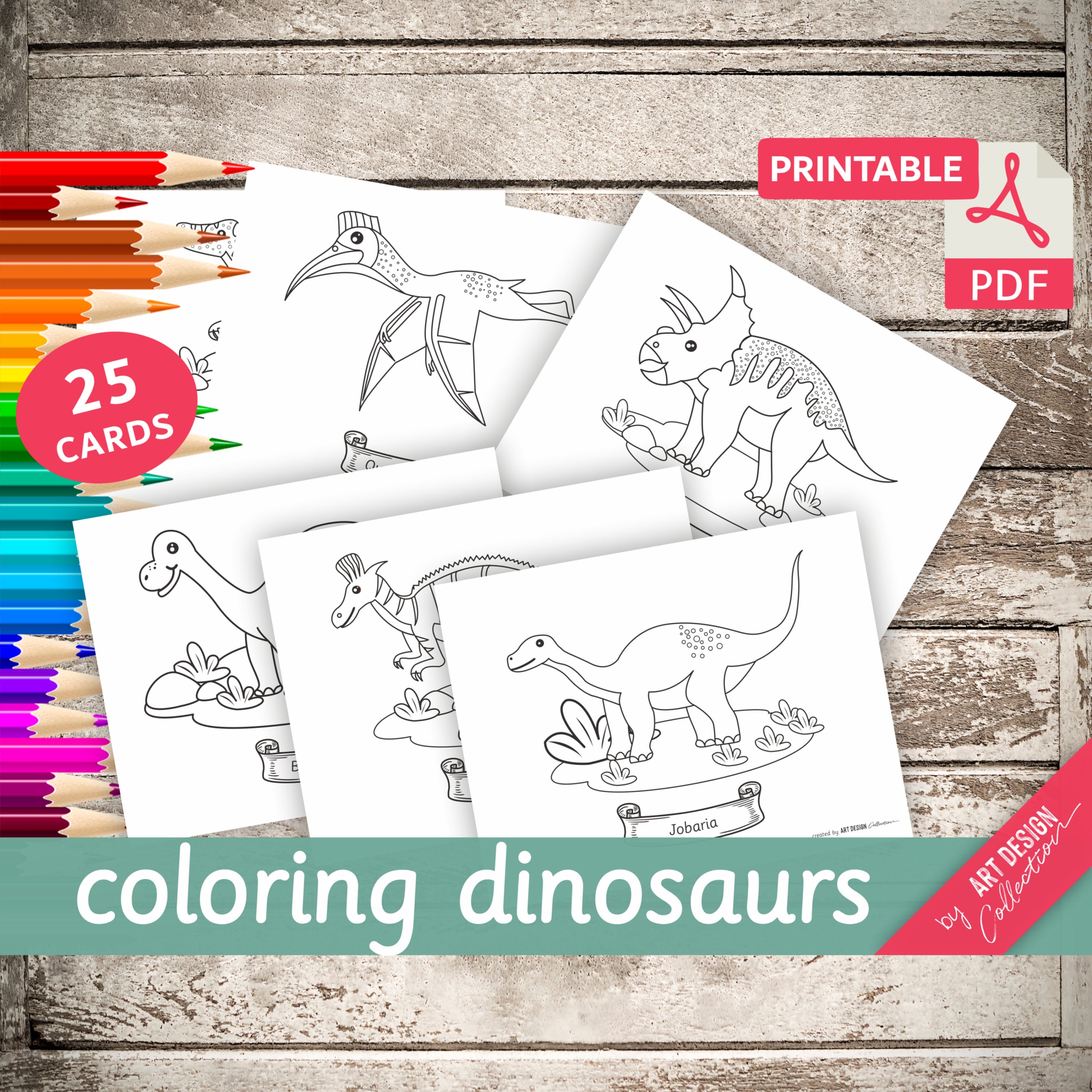 COLORING DINOSAURS • 25 Printable Dinosaurs • Flash Cards Nomenclature ...